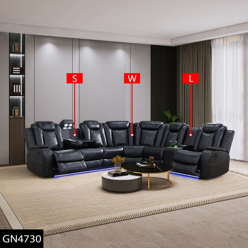 Black leather electric recliner sofa store